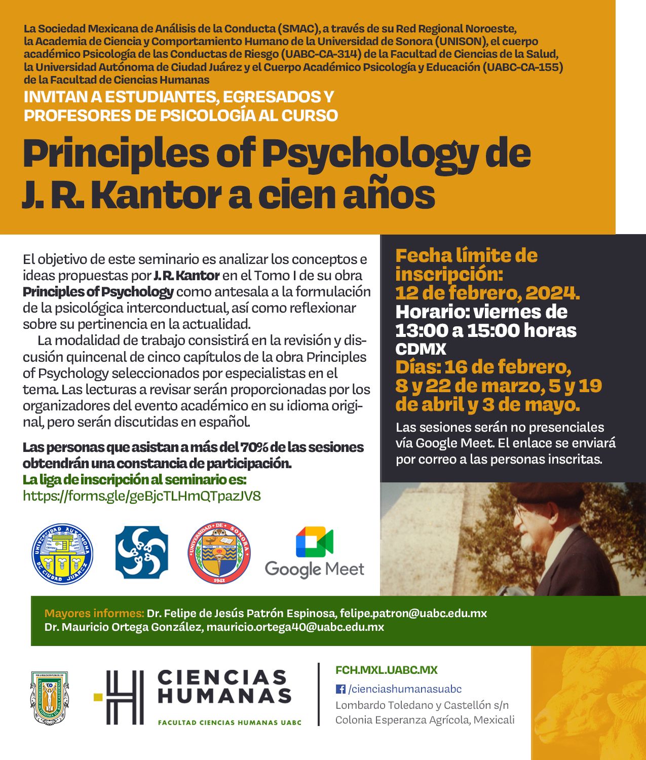 Curso/seminario *Principles of Psychology de J. R. Kantor a cien años ...